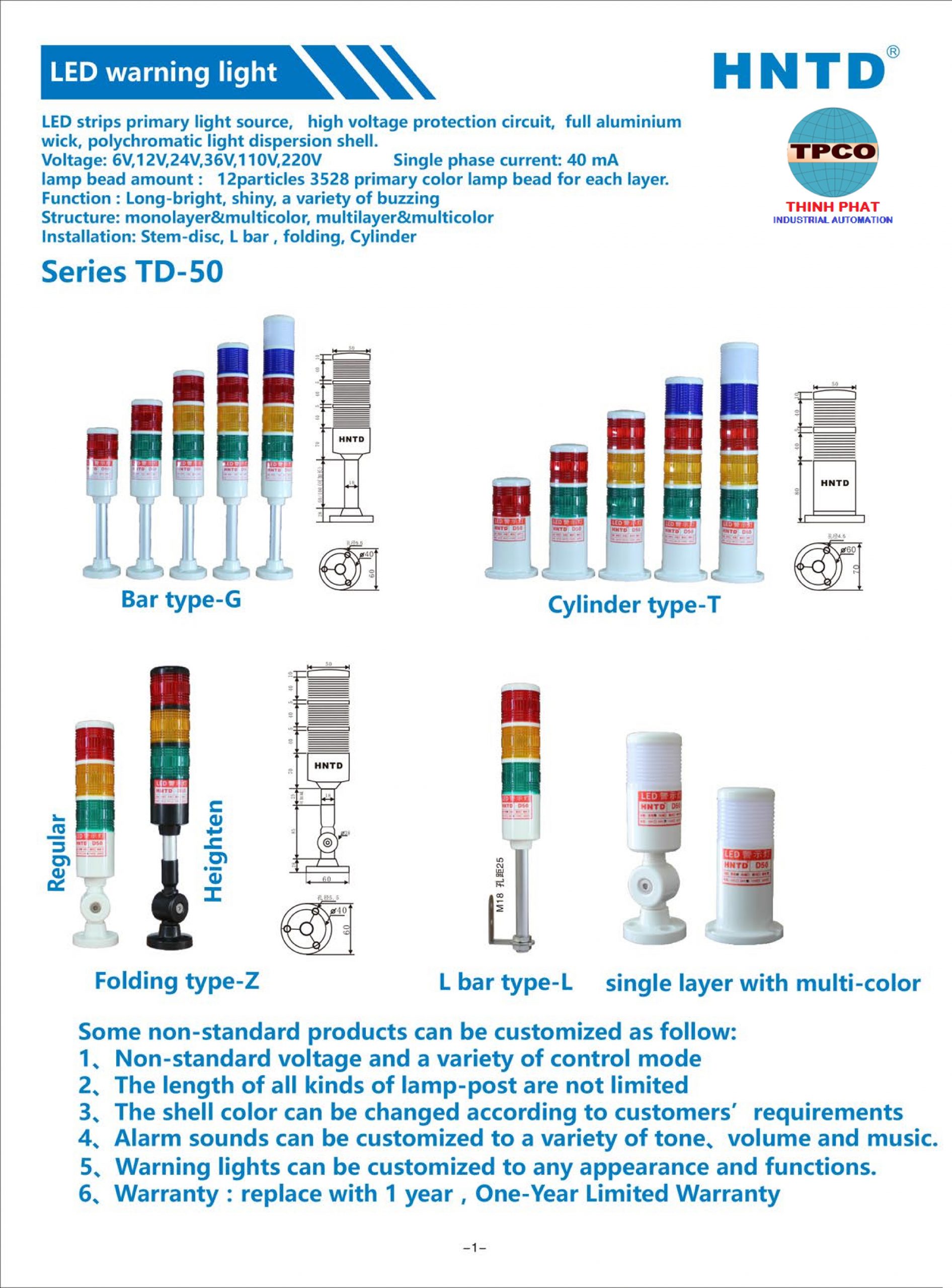 Đèn tháp tín hiệu HNTD TD-50 TD-55 TD-56 TD-60 TD-70 – CÔNG TY TNHH TỰ ...